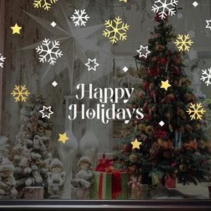 Happy Holidays Snowflakes Set Shop Window Decal - Removable Retail ...
