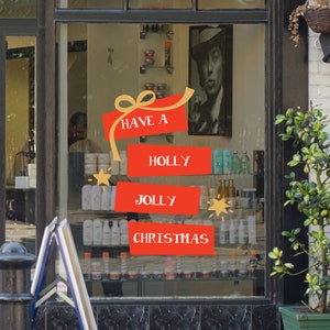 Holly Jolly Christmas Window Decal, Removable Window Vinyl Sign ...