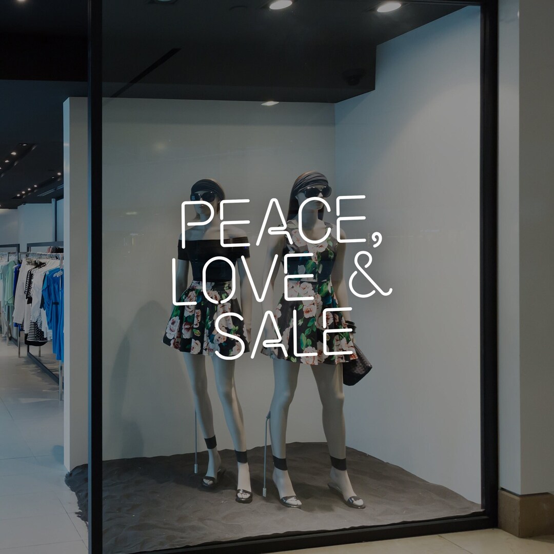 Peace, Love & Sale Window Decal - Removable Shop Window Sticker ...