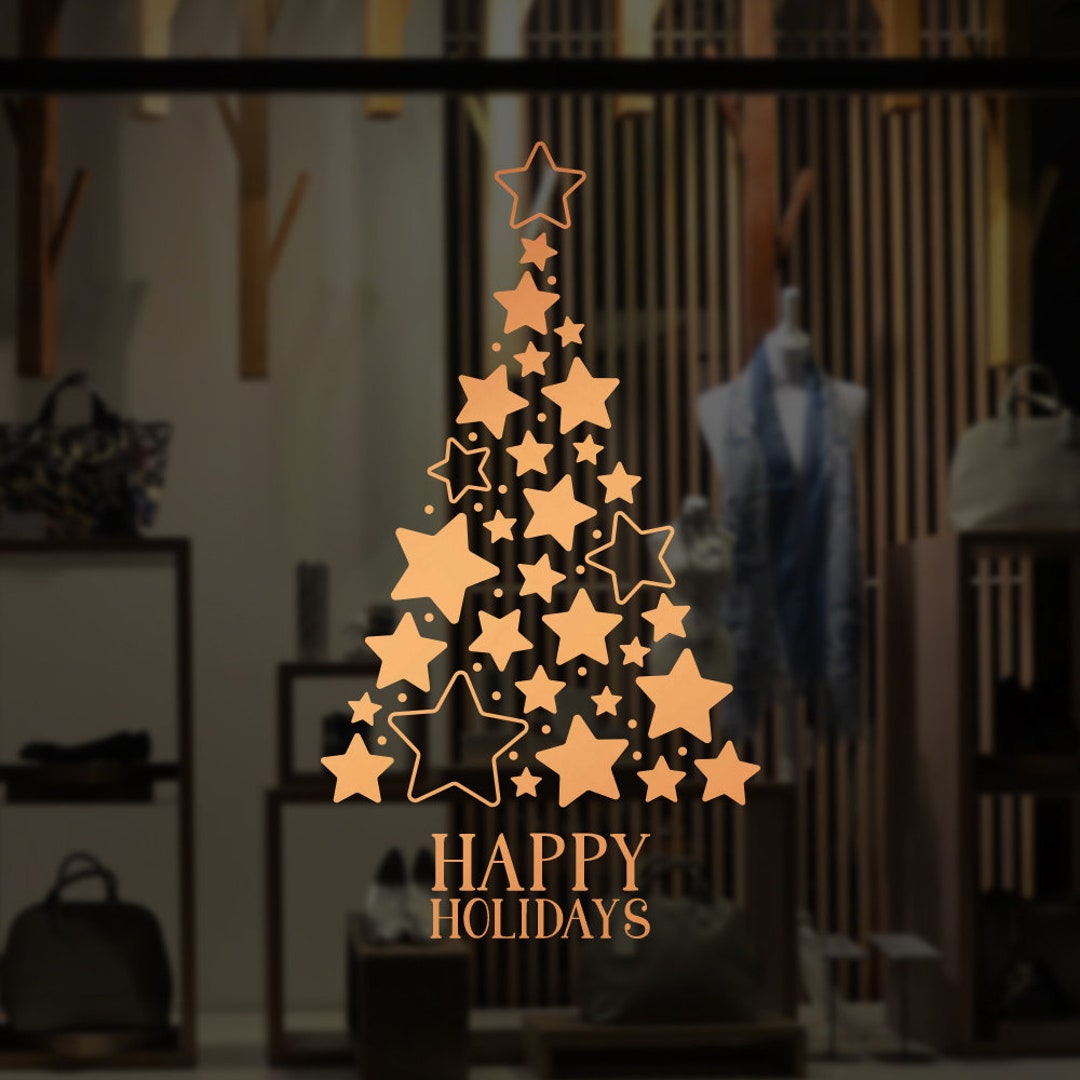 Stars Christmas Tree Window Decal, Wall Vinyl Sticker, Shop Sign ...