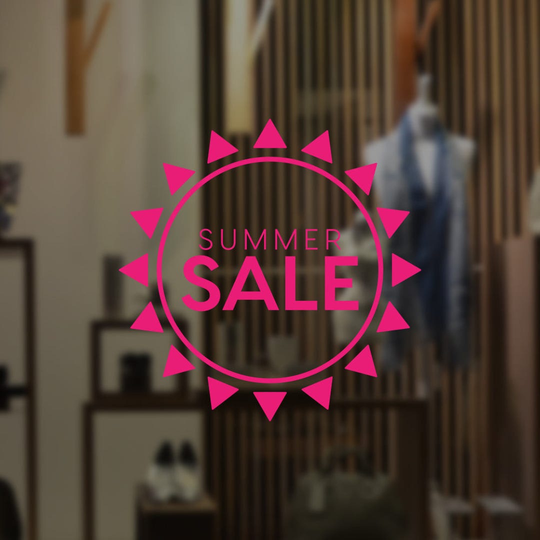 Summer Sale Sun Promotional Window Sign - Removable Vinyl Decal ...