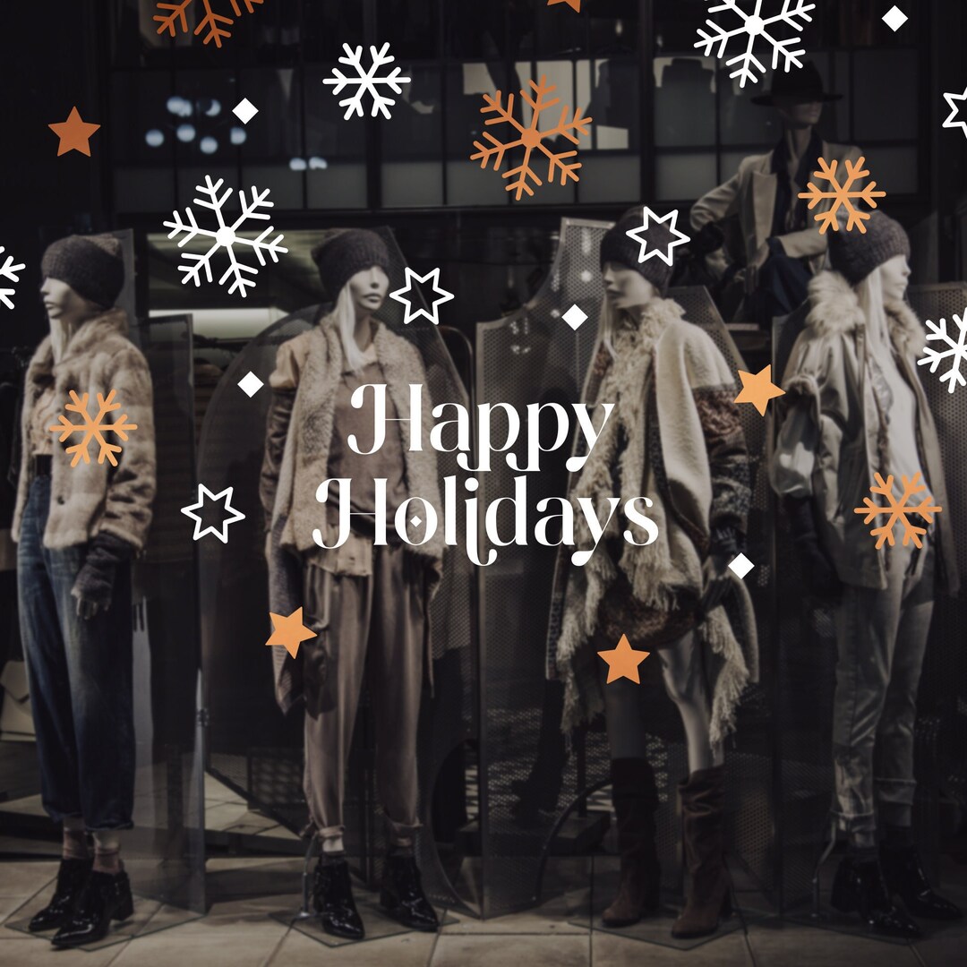 Happy Holidays Snowflakes Set Shop Window Decal - Removable Retail ...
