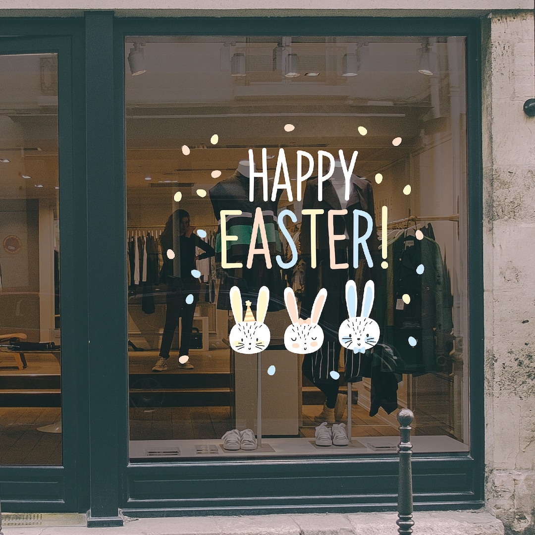 Easter Bunny Shop Window Decoration - Removable Retail Sign - Self ...