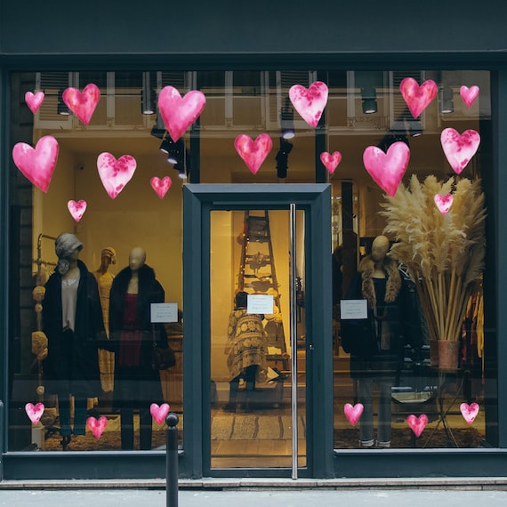 Valentine Store Window Display Valentine's Day Pastel Hearts & Flowers