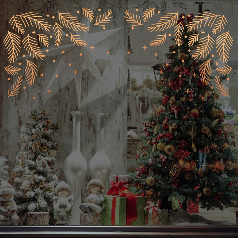 Christmas Corner Decorations Window Decal, Shop Retail Window Display ...