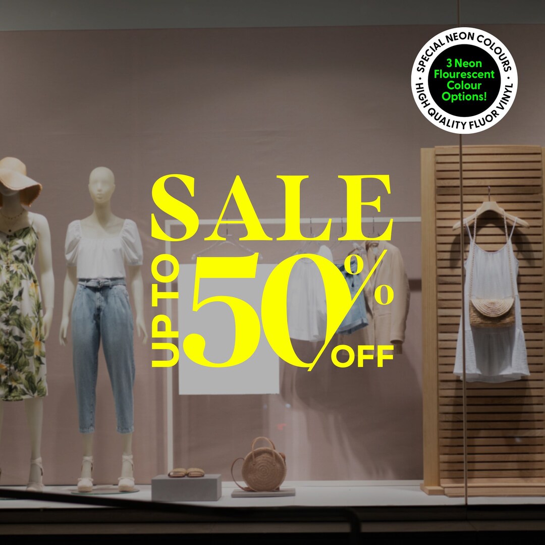 Percentage OFF Sale Window Sticker - Neon Shop Window Sign - Removable ...