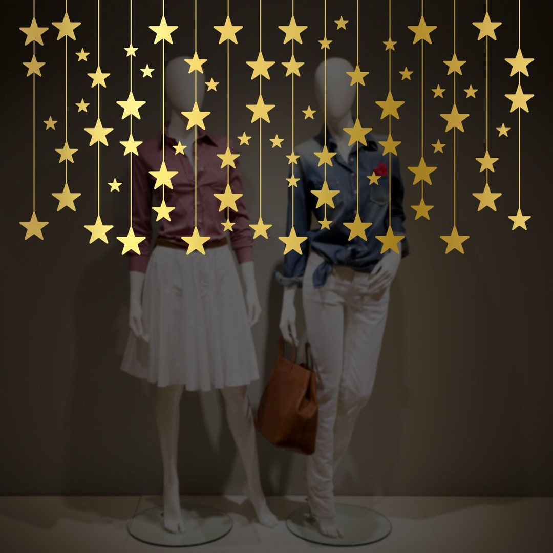 Hanging Stars Christmas Decorations Window Decal, Shop Retail Window ...