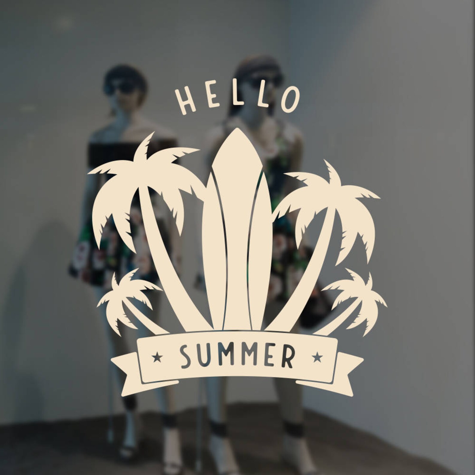 Hello Summer Tropical Surfboard Window Sign Removable Vinyl - Etsy