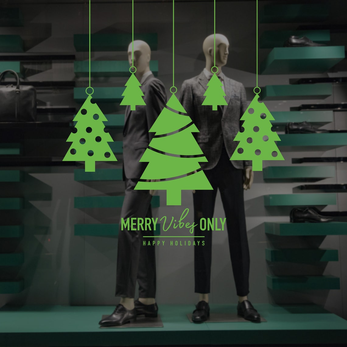 Merry Vibes Only Christmas Tree Shop Window Decal, Shop Window Sign ...