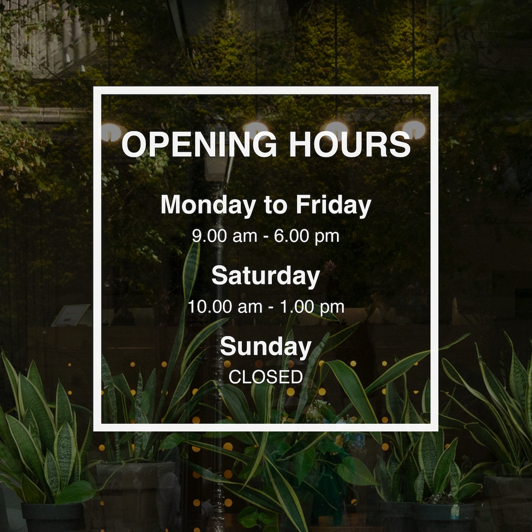Custom Store Hours Decal - Business Door Sign for Hours of Operation ...