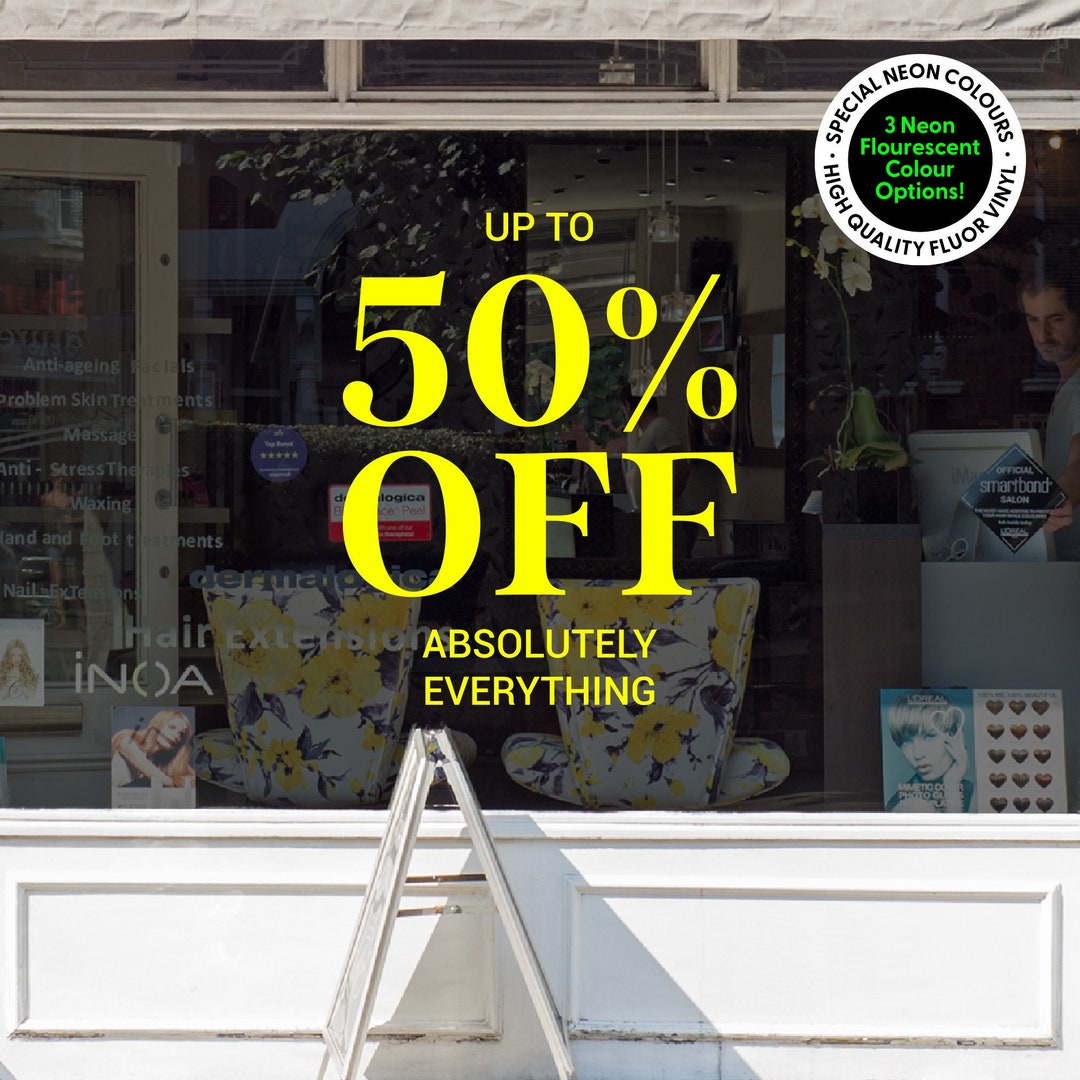 Percentage Sale Sign Window Decal - Shop Sign - Removable Retail Sign ...