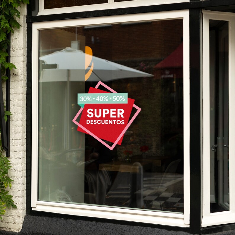 Super Descuentos Spanish Shop Window Sign - Removable Vinyl Decal ...