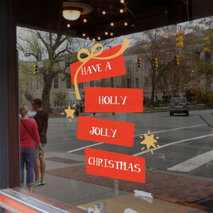 Holly Jolly Christmas Window Decal, Removable Window Vinyl Sign ...