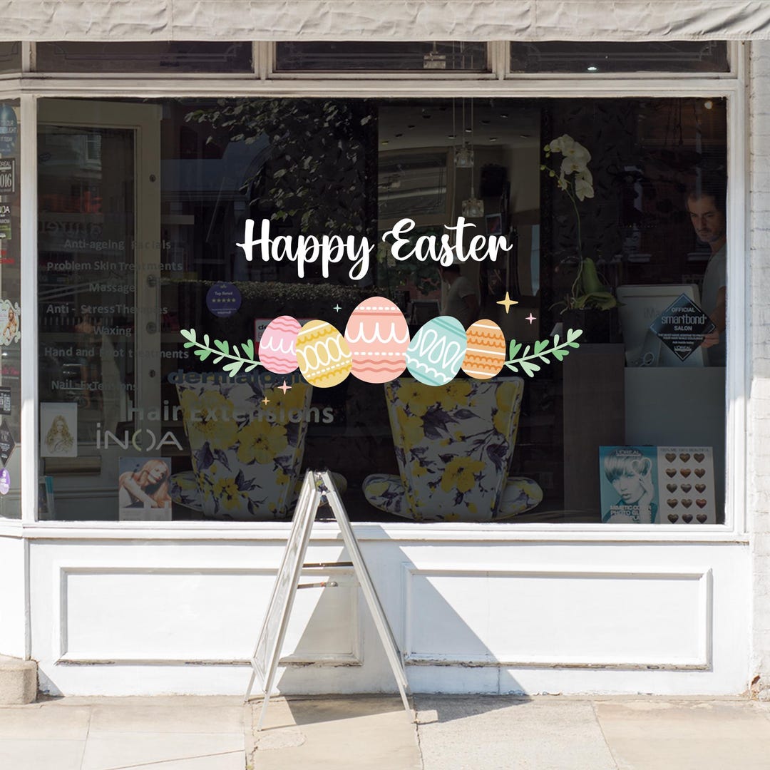 Happy Easter Shop Window Decoration - Removable Retail Sign - Self ...