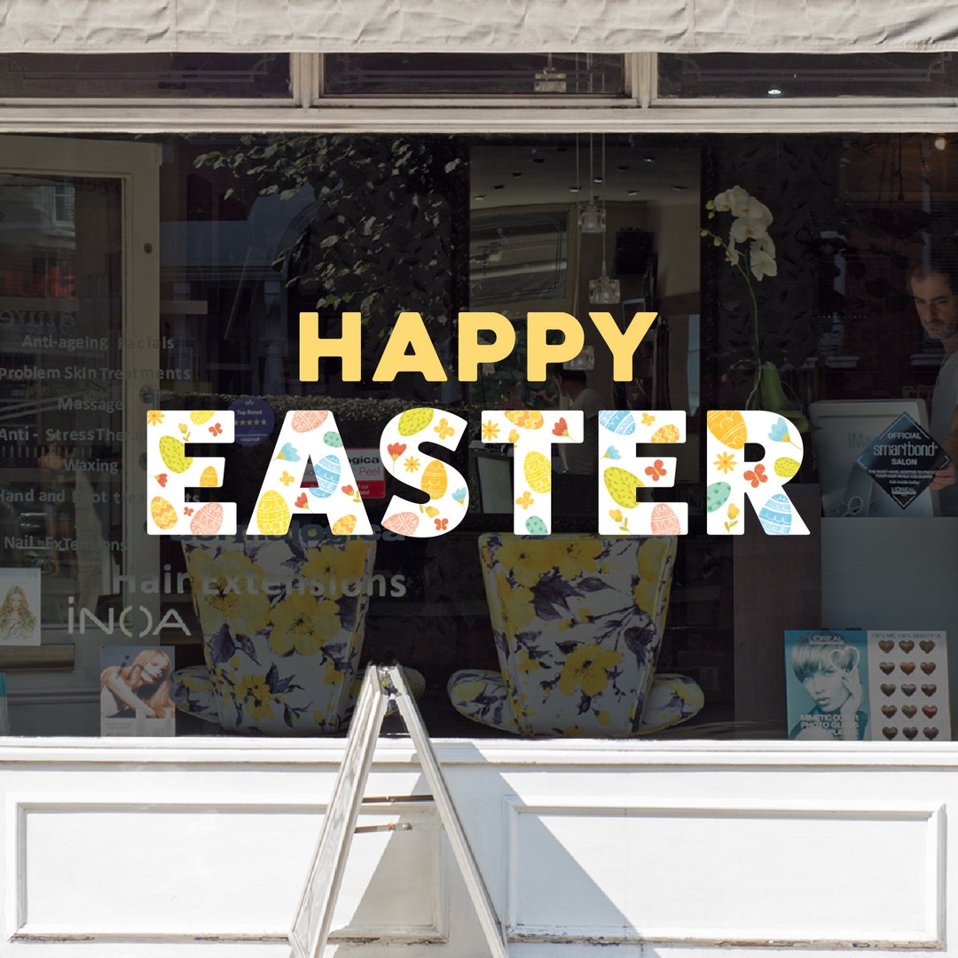 Happy Easter Floral Shop Window Decoration - Removable Retail Sign ...