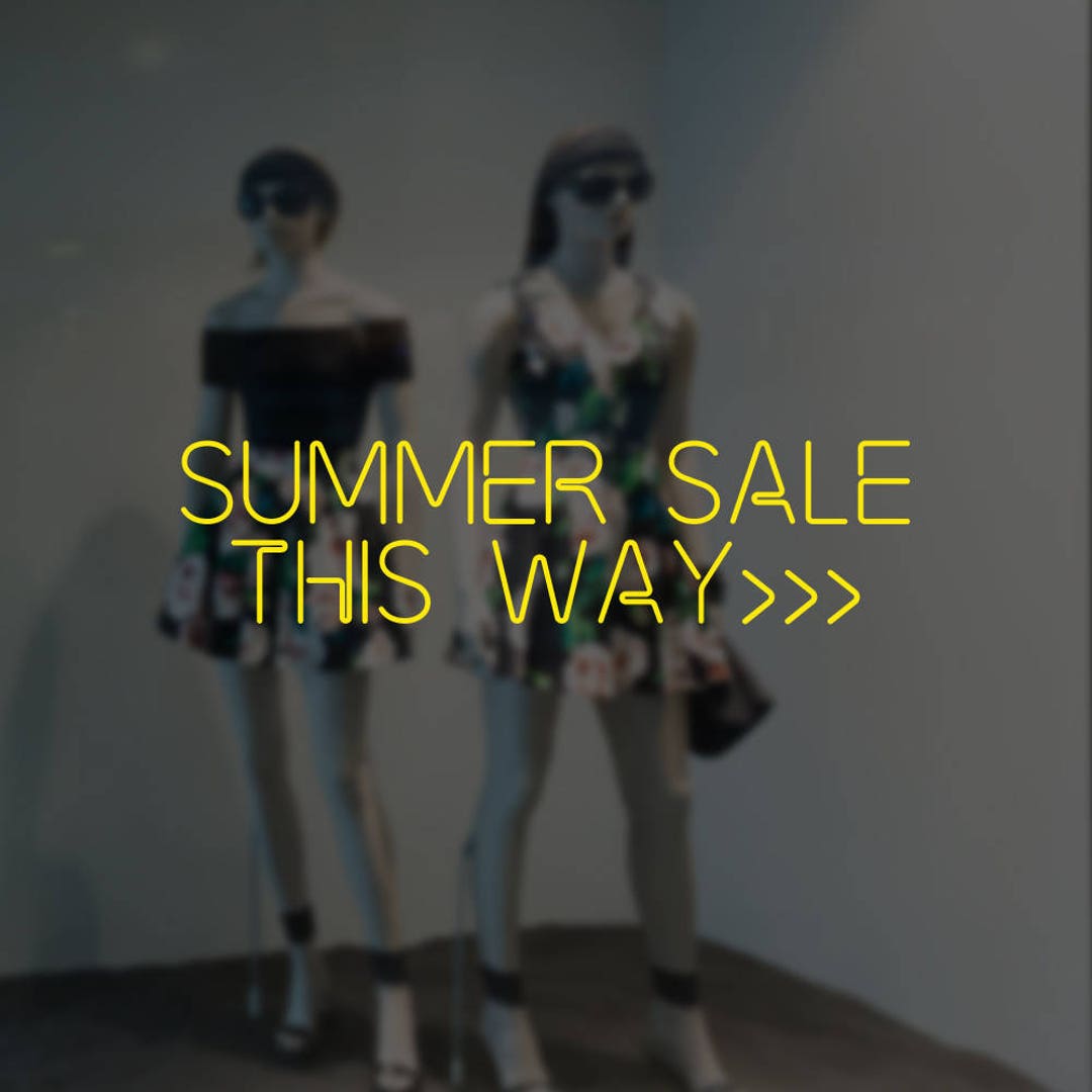 Summer Sale This Way Neon Lights Window Sign - Removable Vinyl Decal ...