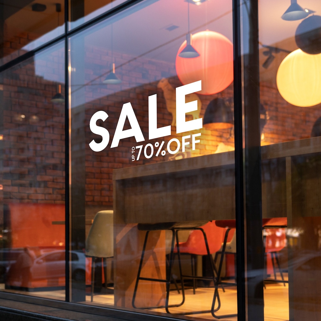Large Sale 50% off Window Sign - Removable Vinyl Decal - Promotional ...