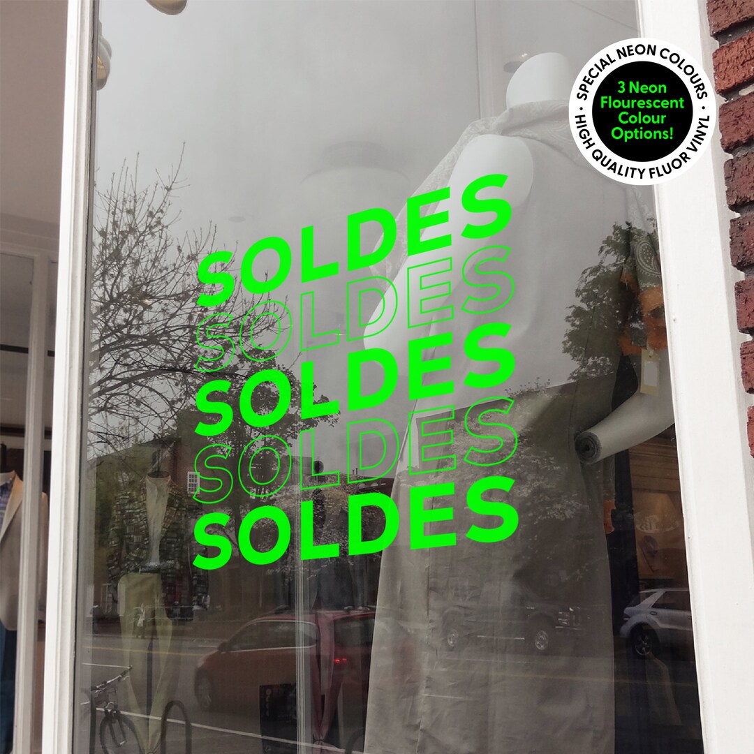 Soldes French Sale Window Decal - Fluorescent Shop Window Decoration ...