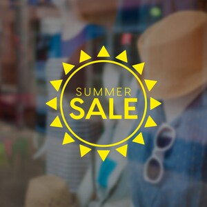 Summer Sale Sun Promotional Window Sign - Removable Vinyl Decal ...