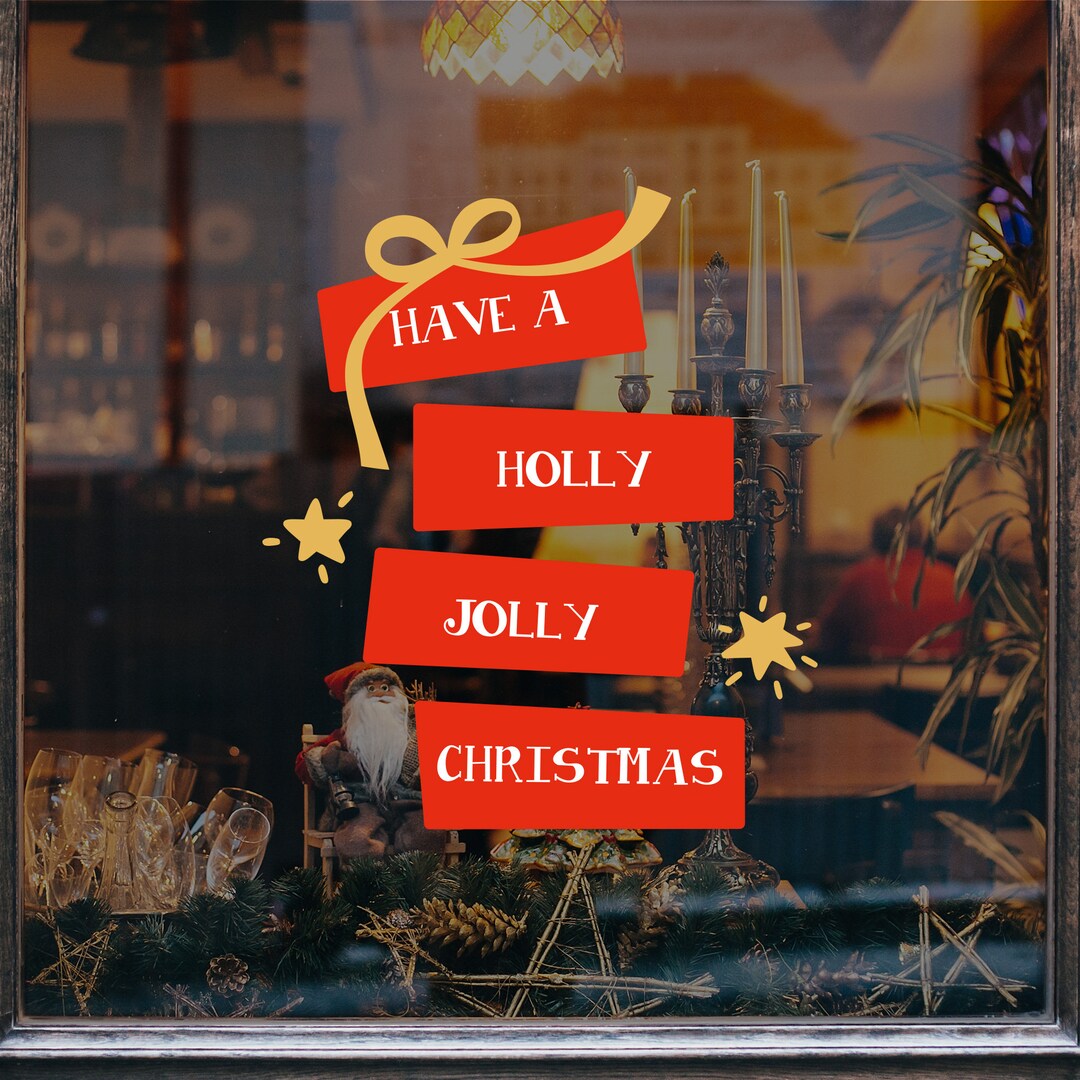 Holly Jolly Christmas Window Decal, Removable Window Vinyl Sign ...