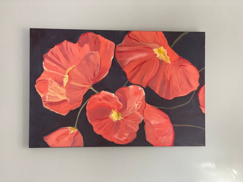 Original Red Poppies Oil Painting – Handmade Floral Artwork, 36x24 - Etsy