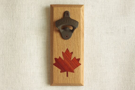 Magnetic Bottle Opener With Maple Leaf Inlay oak and Padauk - Etsy