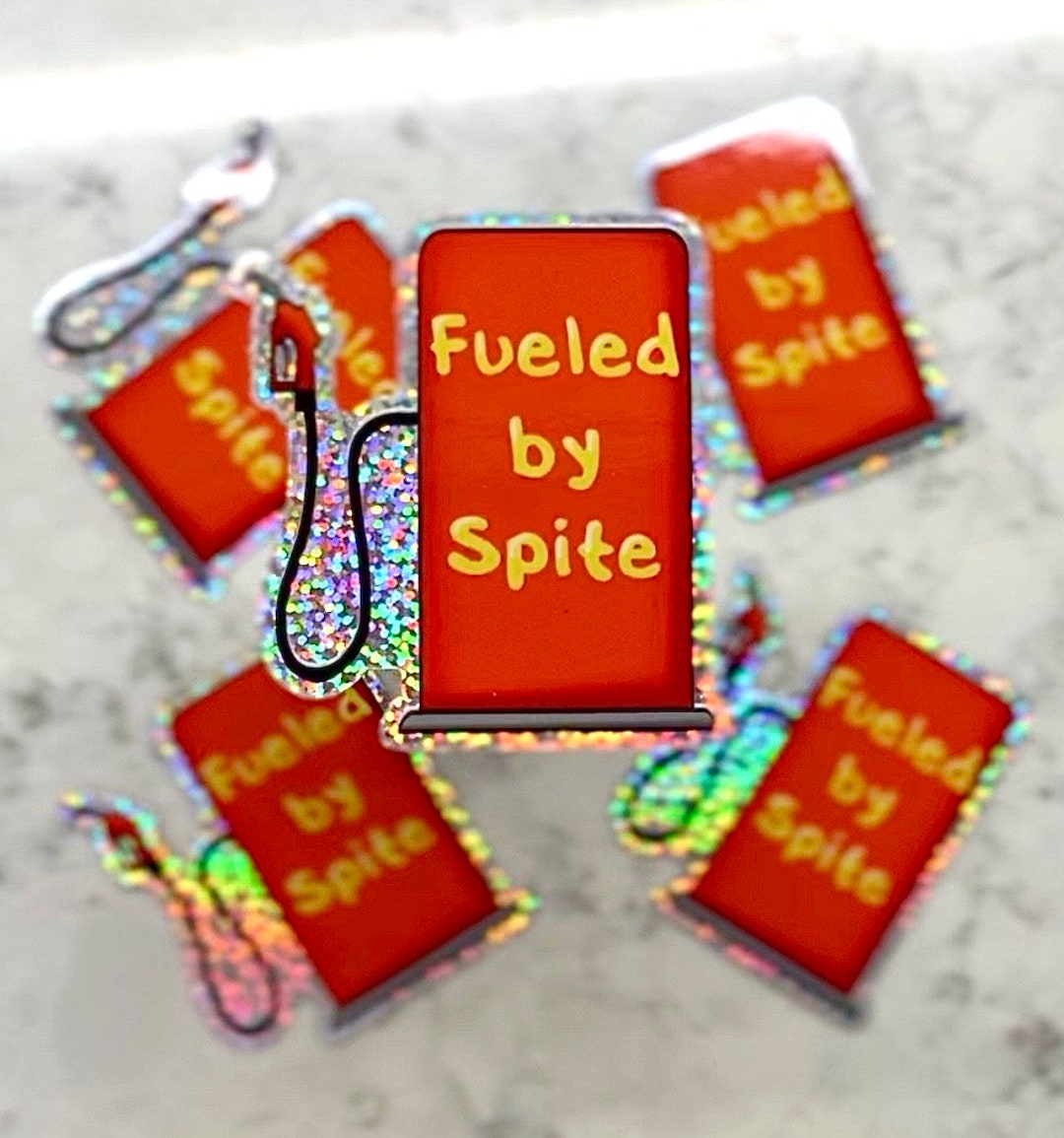 3” Glitter Waterproof Vinyl Sticker, Fueled by Spite, Gas Station ...