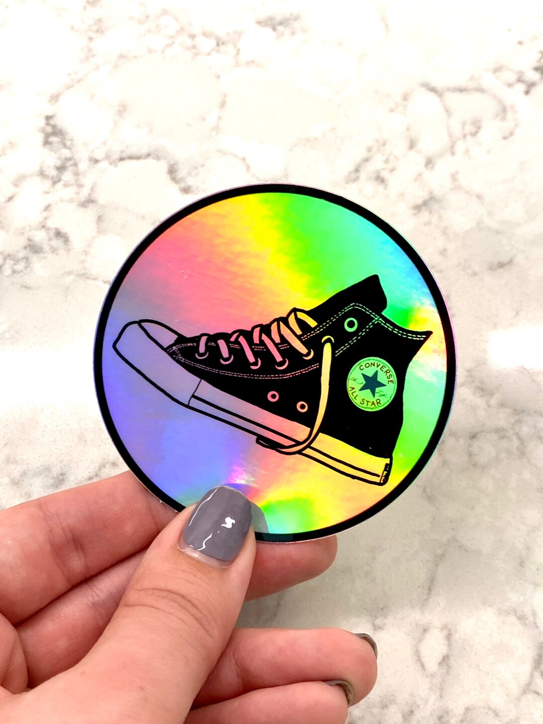 3” Vinyl Holographic Circle Sticker Hand Drawn Converse Sneaker Chucks ...