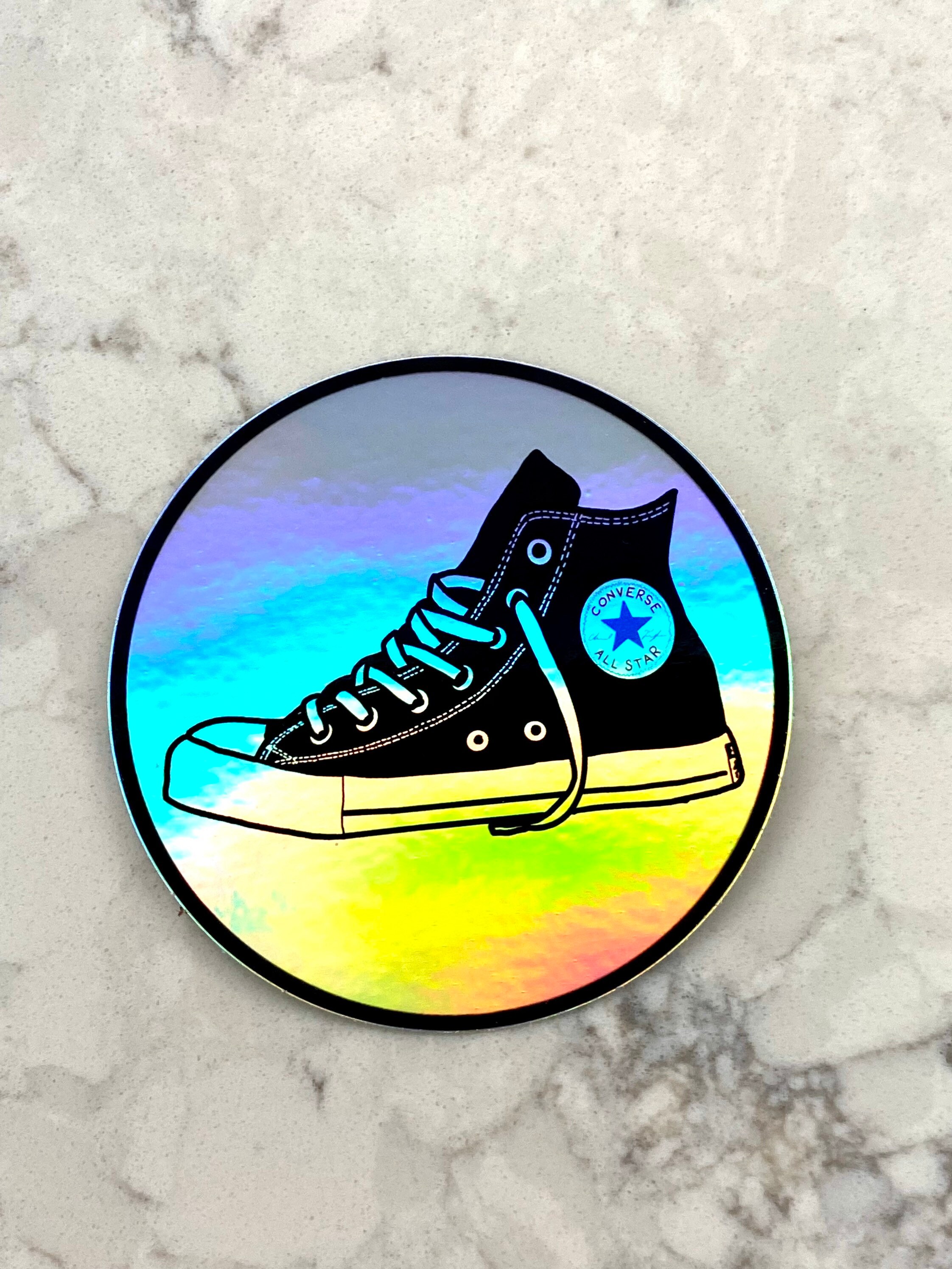 3” Vinyl Holographic Circle Sticker Hand Drawn Converse Sneaker Chucks ...