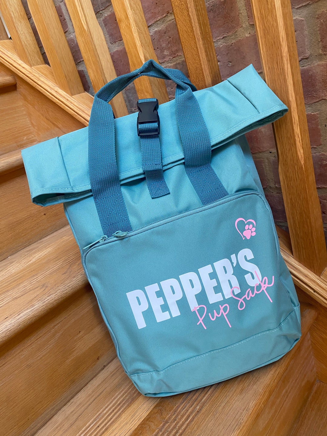 Personalised Doggie Roll-top Bag - Doggie Bag - Daycare Bag - Paw Bag ...