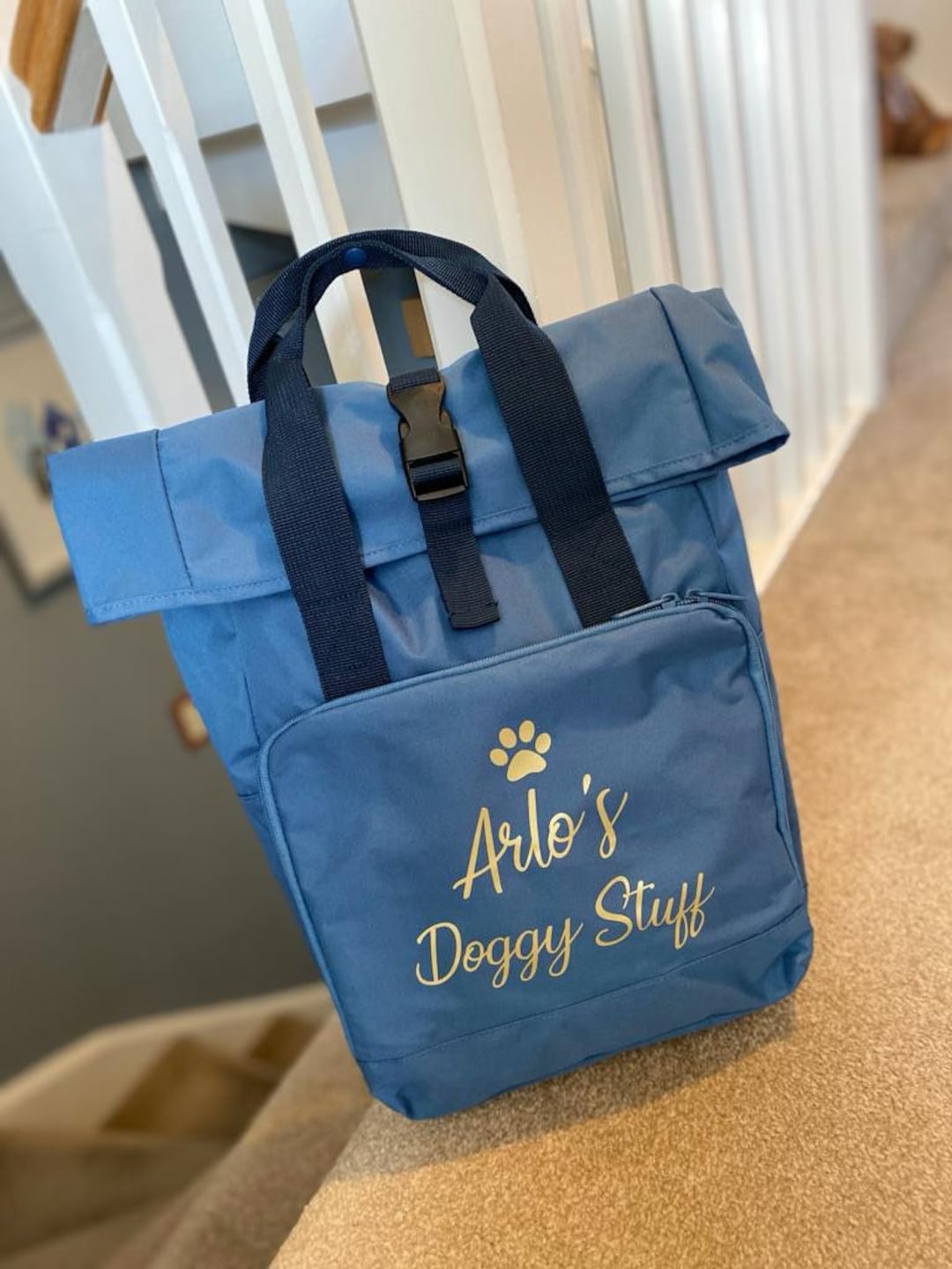 Personalised Doggie Roll-top Bag - Doggie Bag - Daycare Bag - Paw Bag ...
