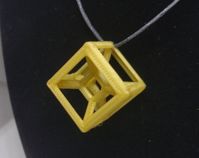 Tesseract 3D Printed Geometric Necklace Modern Jewelry | Etsy