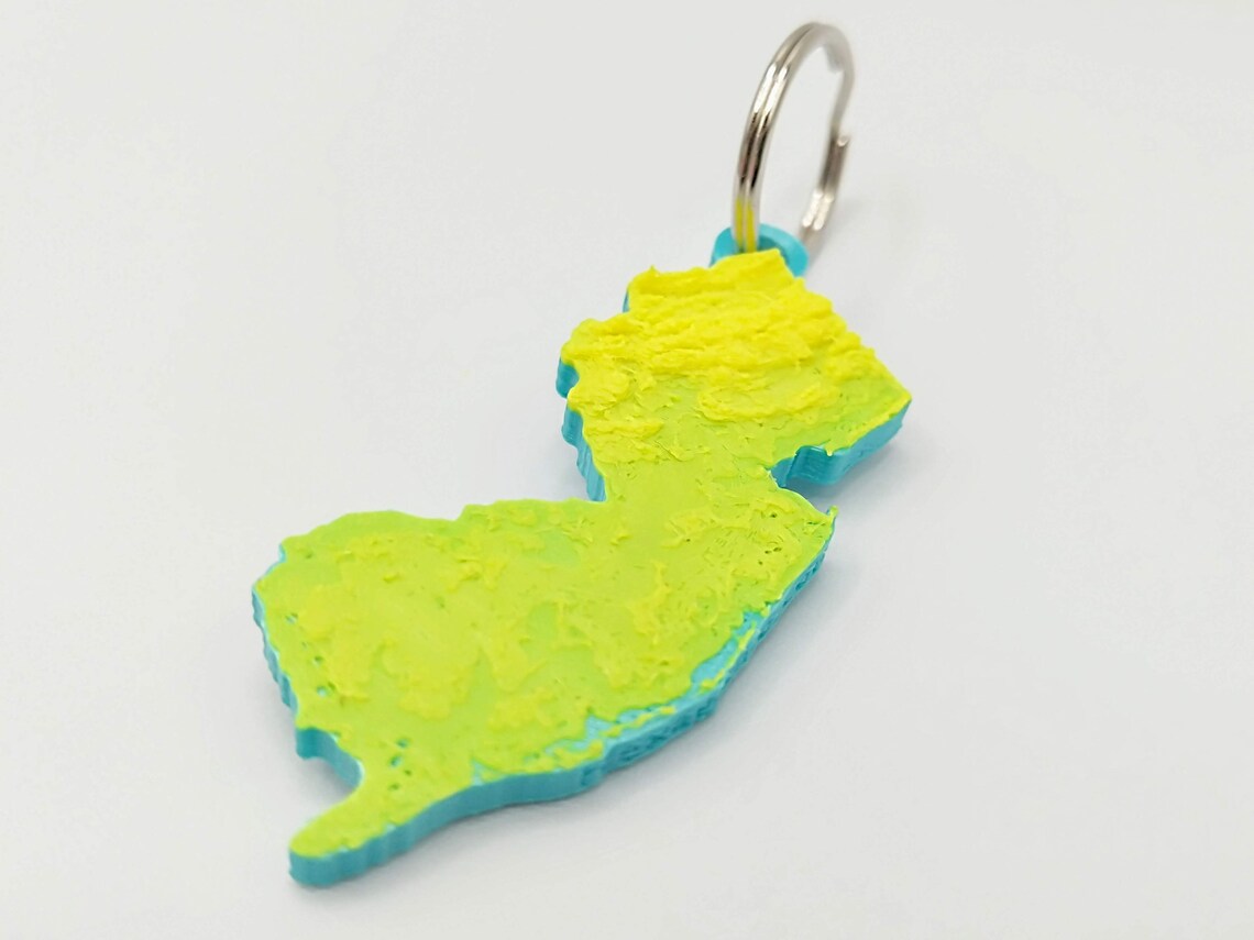 3D New Jersey Height Map Keychain - Two-tone 3D Printed Keychain ...