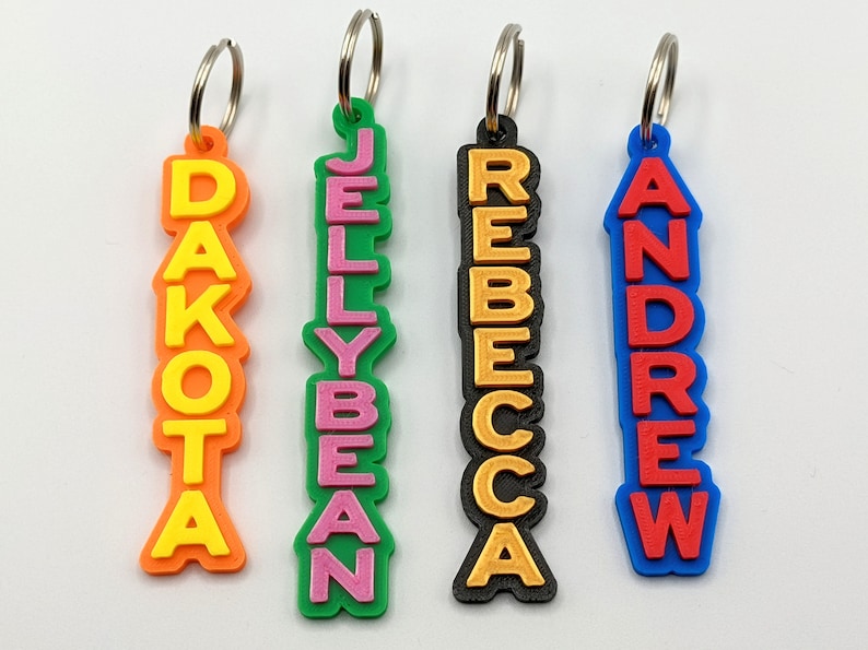 3D Personalized Two-tone Keychain VERTICAL LETTERING - 3D Printed With ...