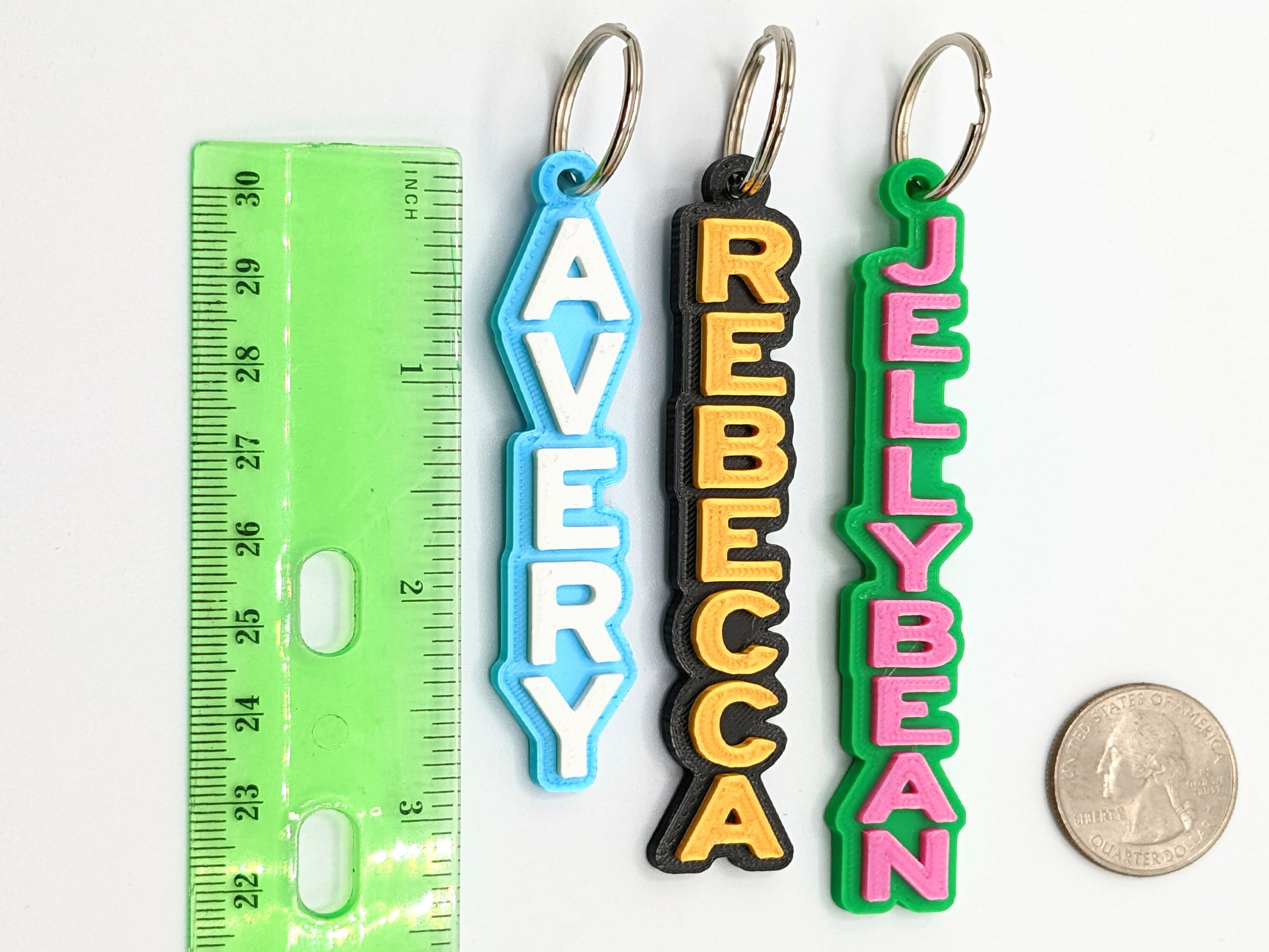 3D Personalized Two-tone Keychain VERTICAL LETTERING - 3D Printed With ...