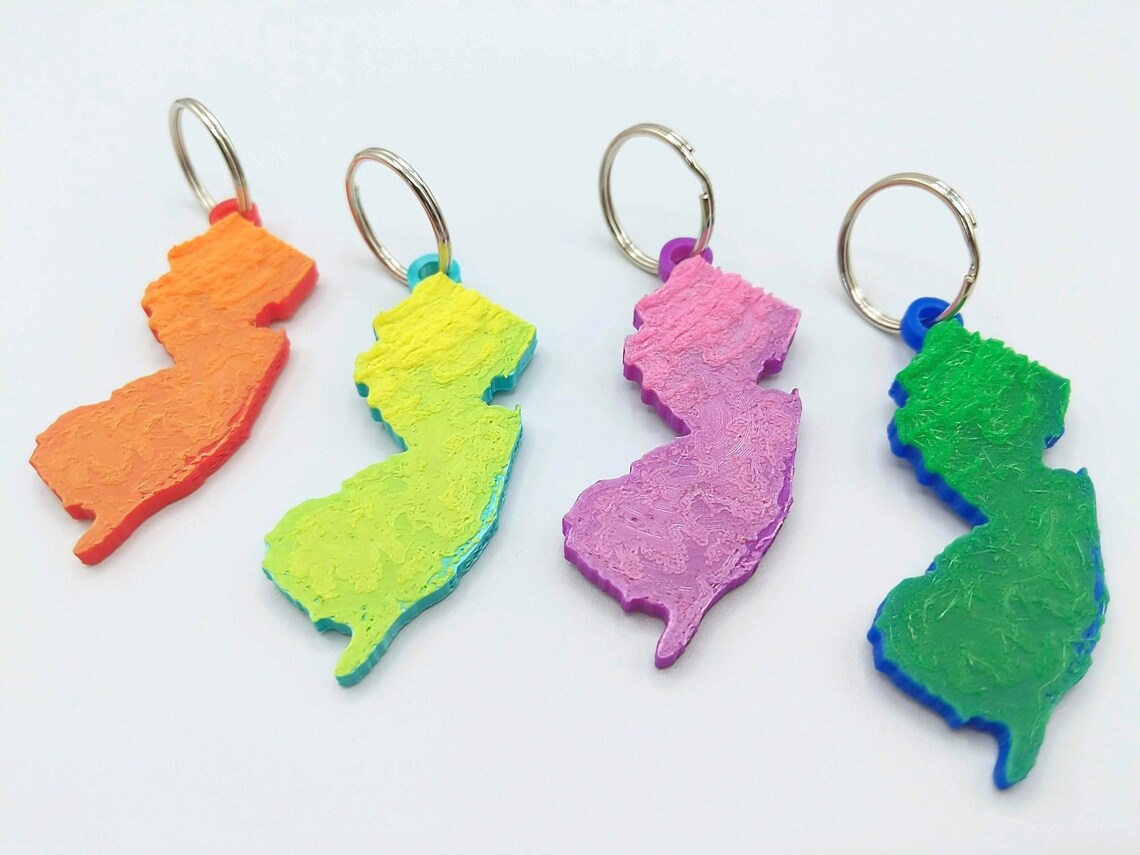 3D New Jersey Height Map Keychain - Two-tone 3D Printed Keychain ...