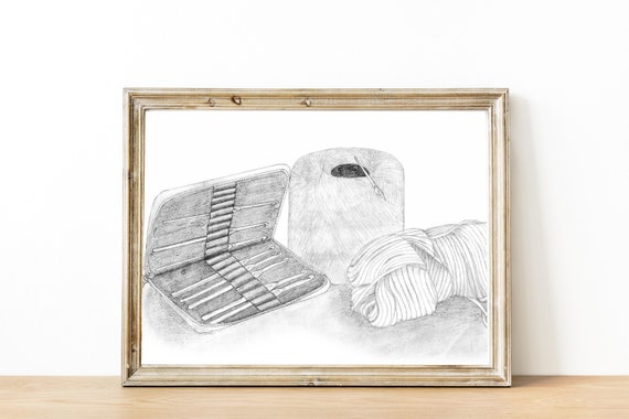 Crafter Art Printable a Pencil Drawing of Yarn and Crochet | Etsy
