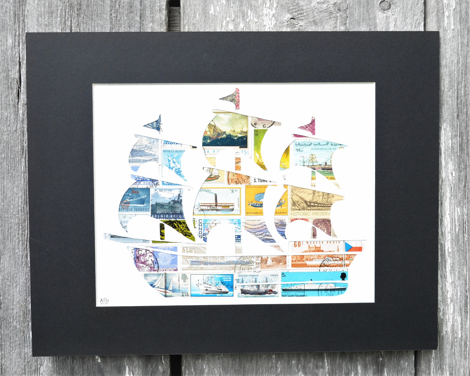 Ship Outline Stamp Collection, Postage Stamp Collage Featuring Boats ...