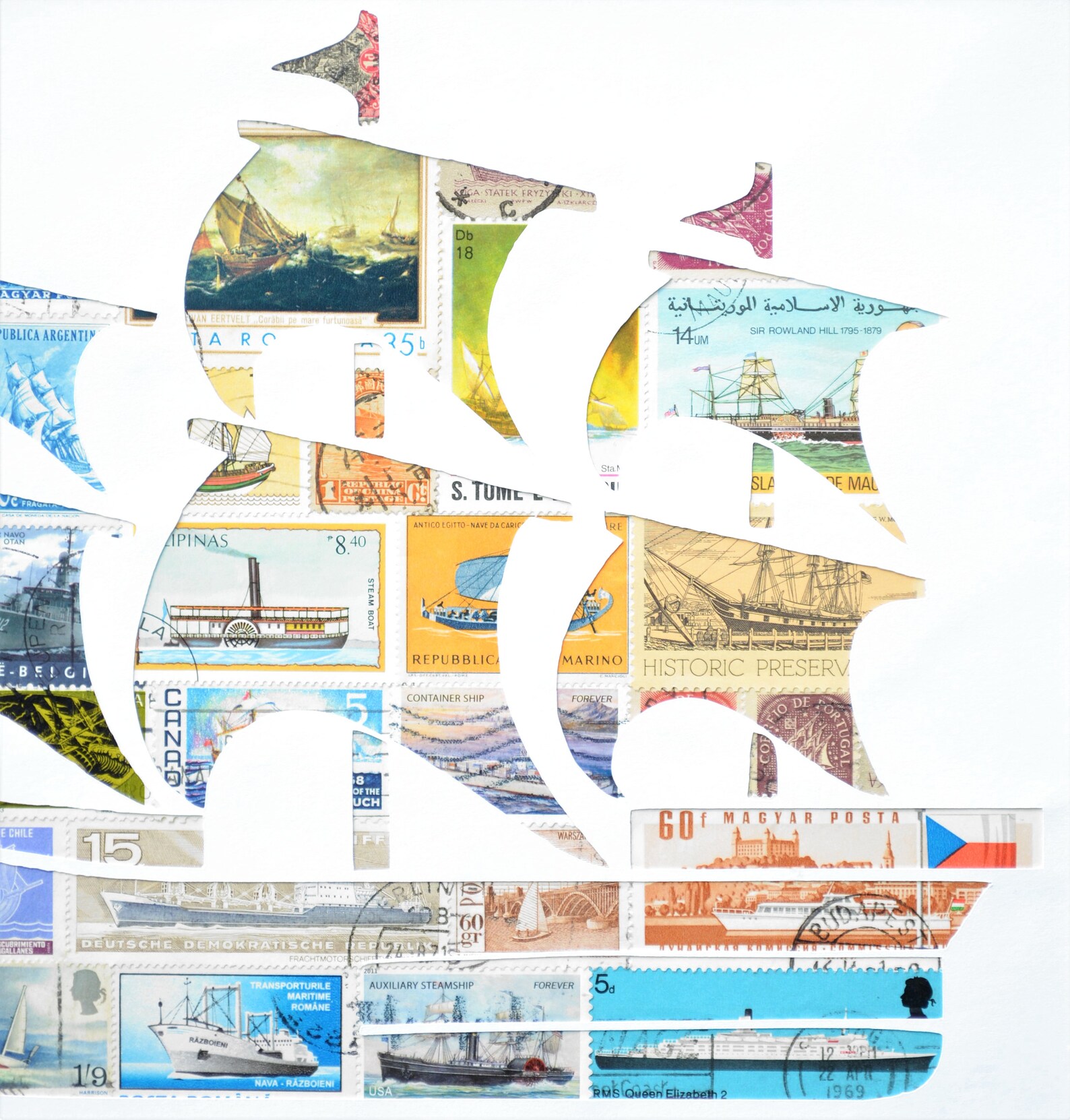 Ship Outline Stamp Collection, Postage Stamp Collage Featuring Boats ...