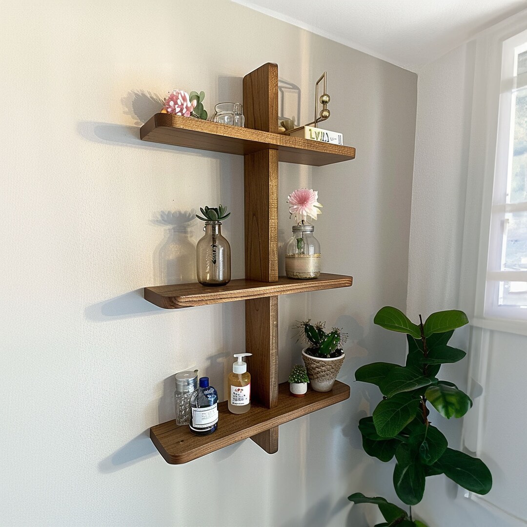 Modern Wooden Shelf Fluted Arch Floating Wall Shelf Live Edge Walnut ...