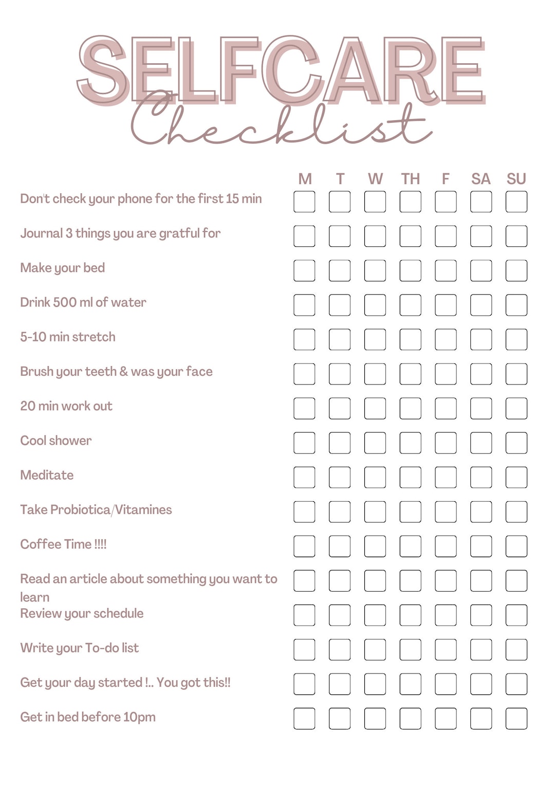 Selfcare Checklist - Etsy