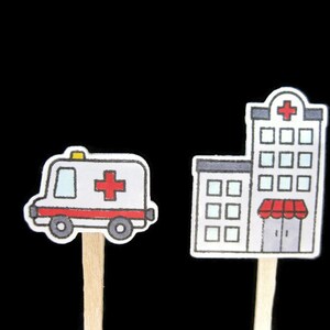 Ambulance / Hospital Cupcake Toppers Set of 8 made to Order - Etsy