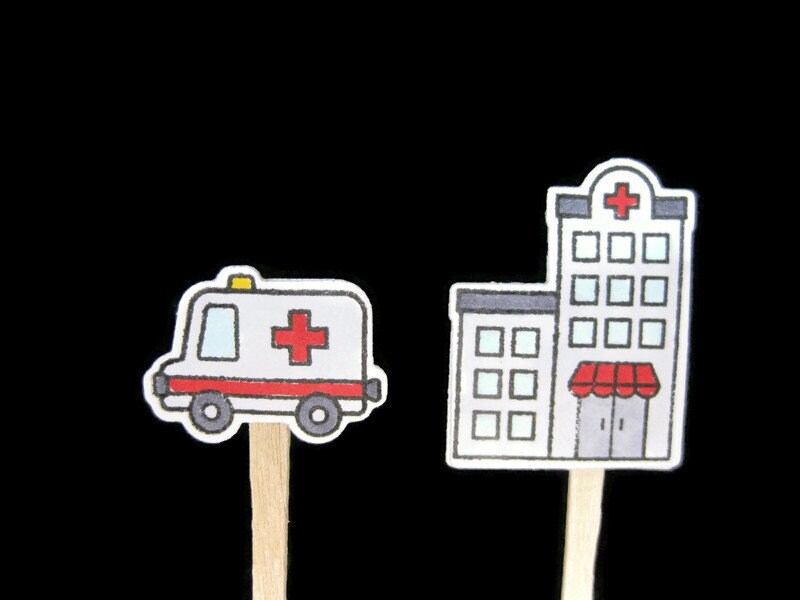 Ambulance / Hospital Cupcake Toppers Set of 8 made to Order - Etsy