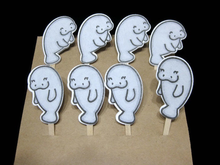 Manatee Cupcake Toppers Set of 8 made to Order - Etsy