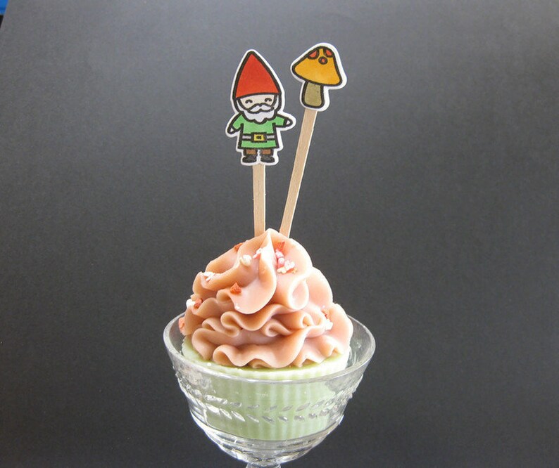 Gnome and Mushroom Cupcake Toppers Set of 6 made to Order - Etsy