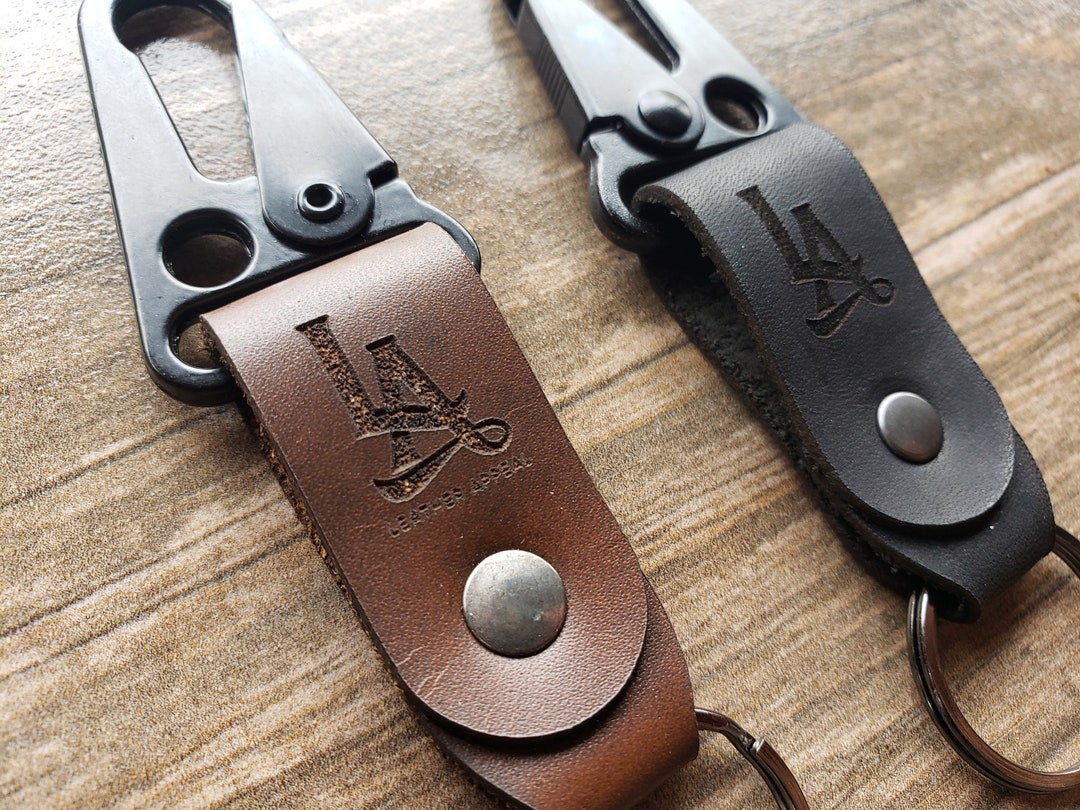 Minimalist Full Grain Leather Keychain Tactical Carabiner Keychain ...