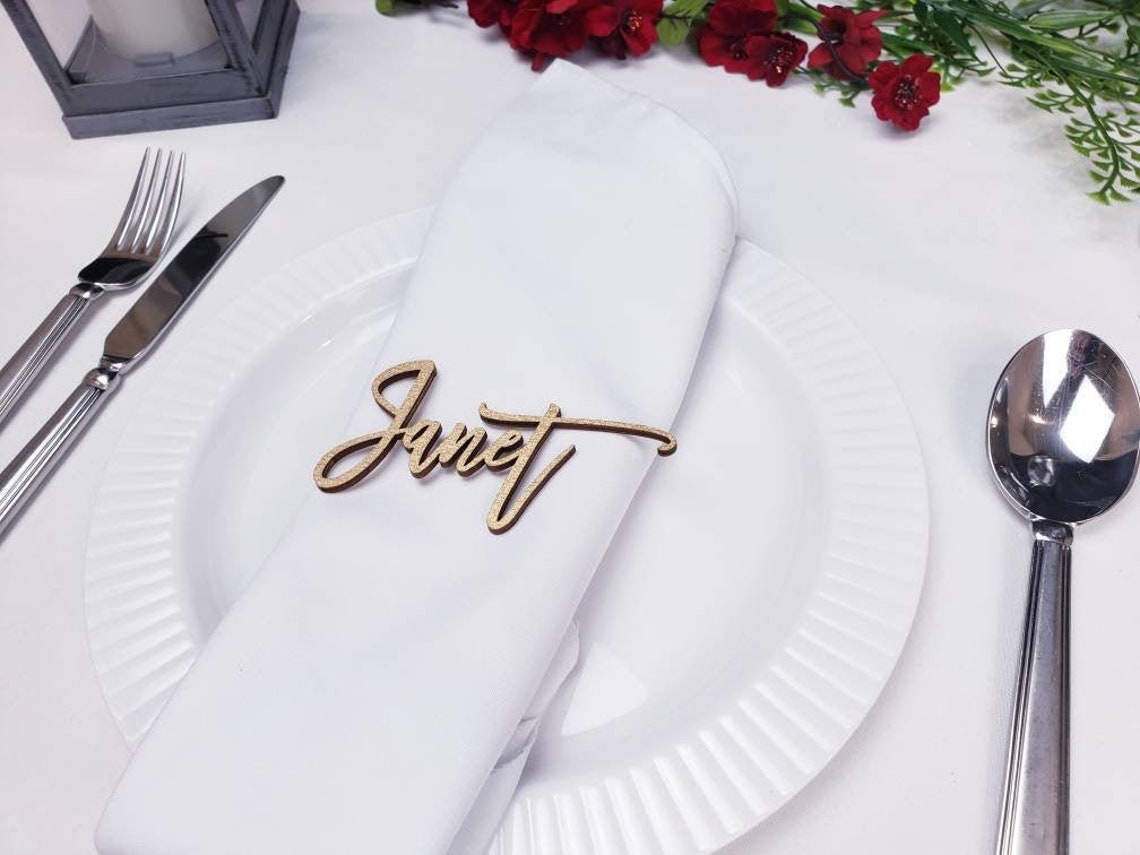 Fancy Wooden Plate Names Seating Labels Name Tags for | Etsy