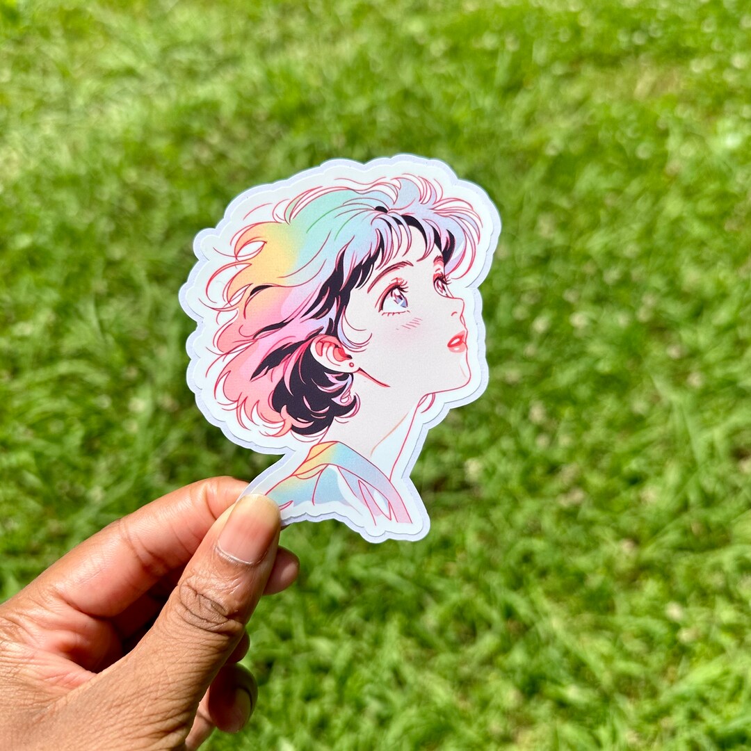 Pastel Girl Sticker Anime Sticker Retro Star Gazing Sticker 80's Anime ...