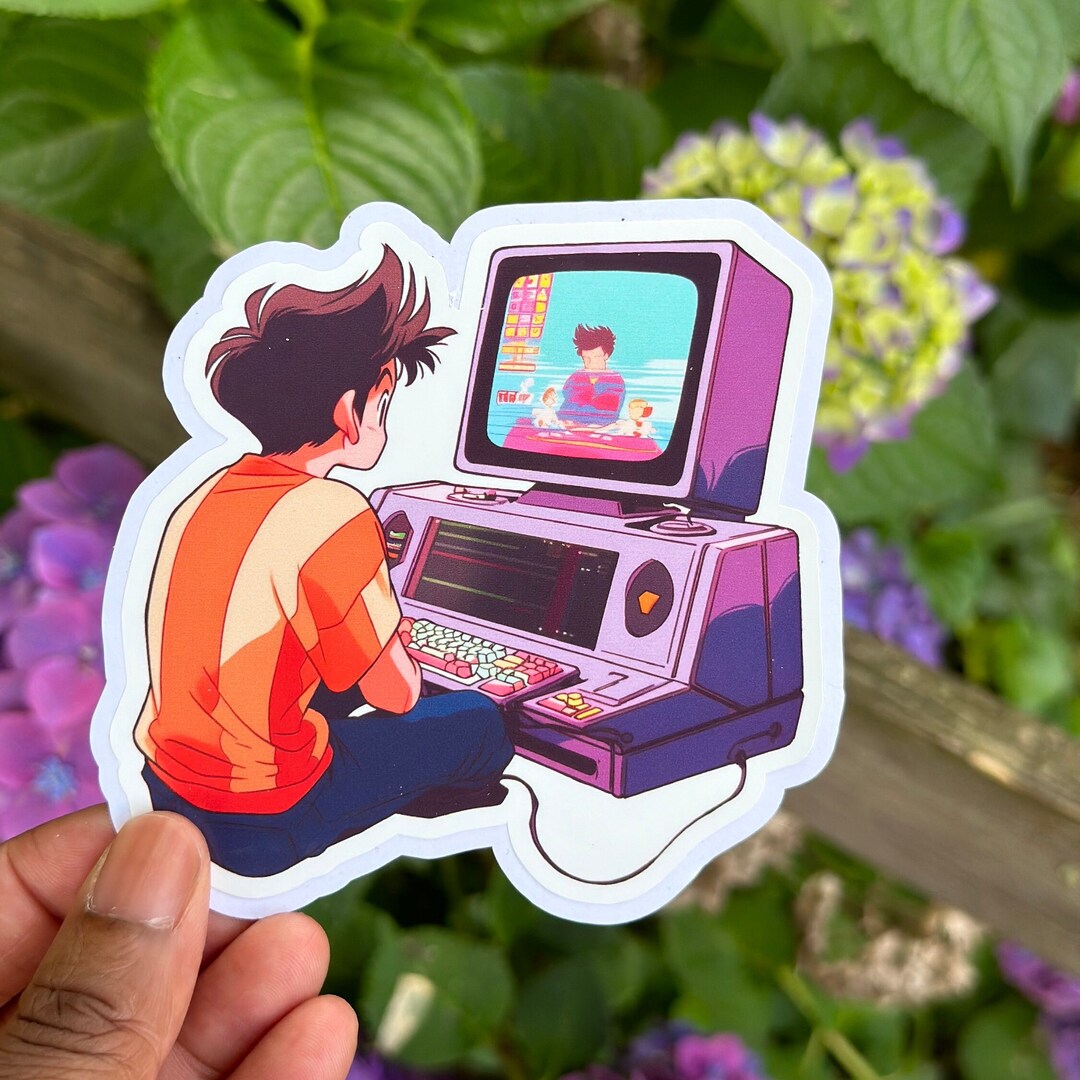 Retro Gamer Sticker, 80's Vintage Decal, Shoujo Manga Style, Laptop ...