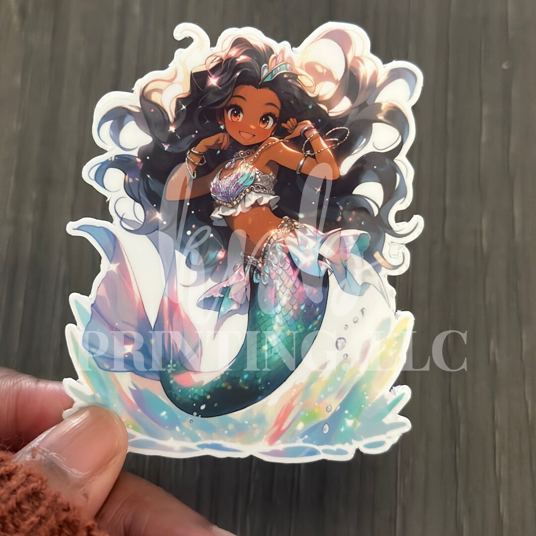 Beautiful Glam Mermaid Stickers 1 Waterproof Holographic Finish Black ...